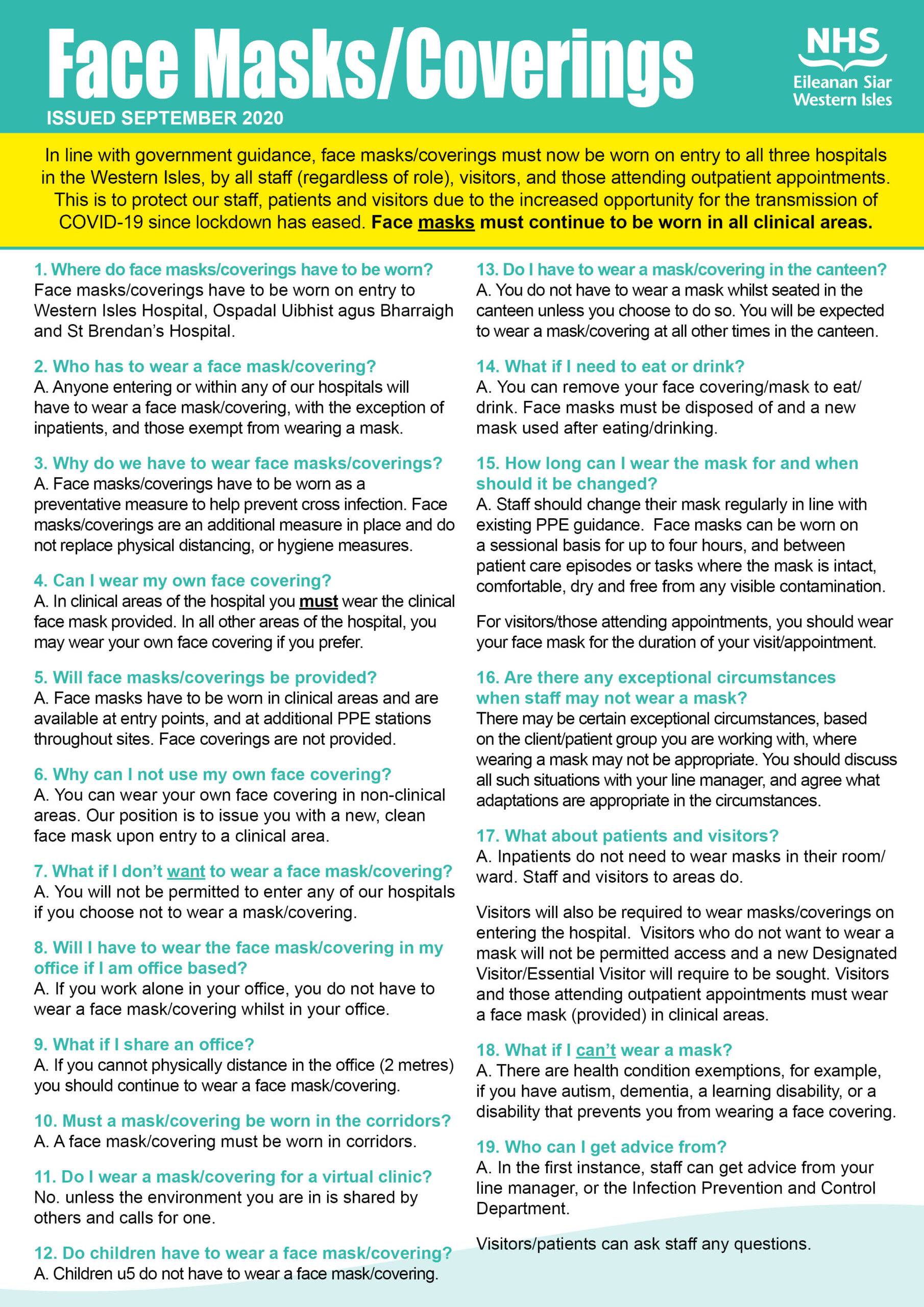 Face masks/coverings to be worn on entry to hospitals in the Western ...